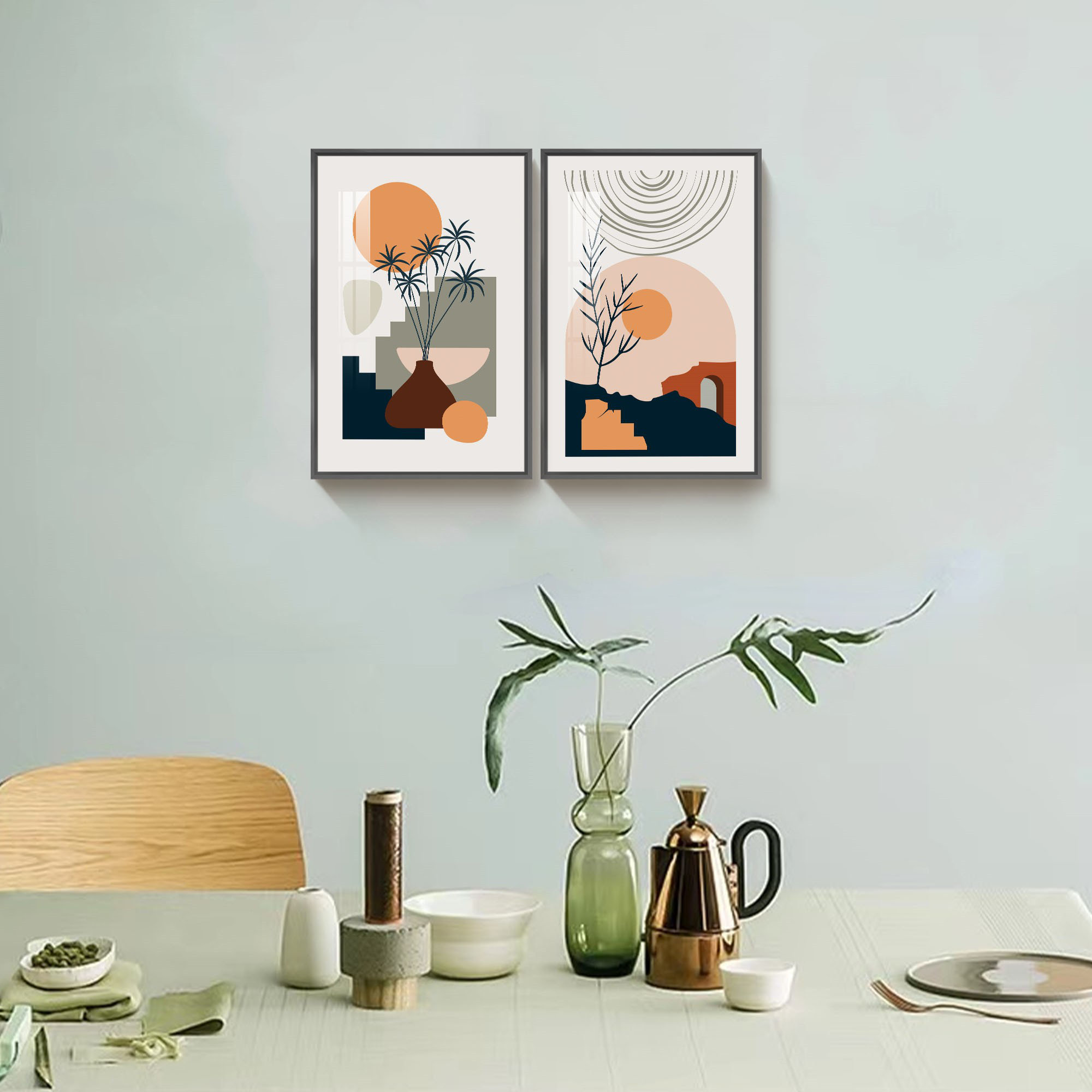 Latitude Run® 2 Pieces Framed Boho Wall Art Abstract Leaf Canvas Artwork Print - Wayfair Canada